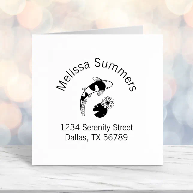 Japanese Koi Fish and Water Lily Arch Address Self-inking Stamp | Zazzle