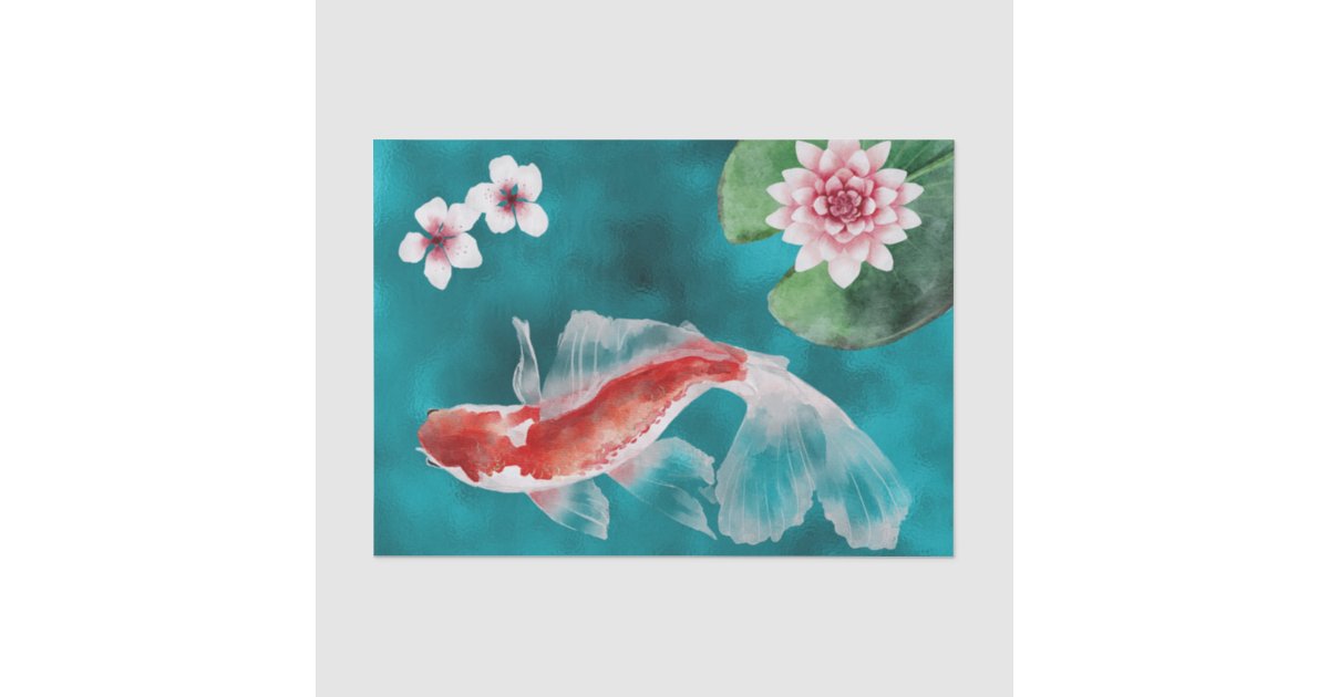Japanese Koi Fish, Cherry Blossoms Japan Tissue Paper | Zazzle