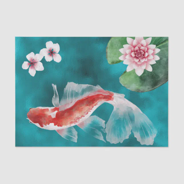 Japanese Koi Fish, Cherry Blossoms Japan Tissue Paper | Zazzle