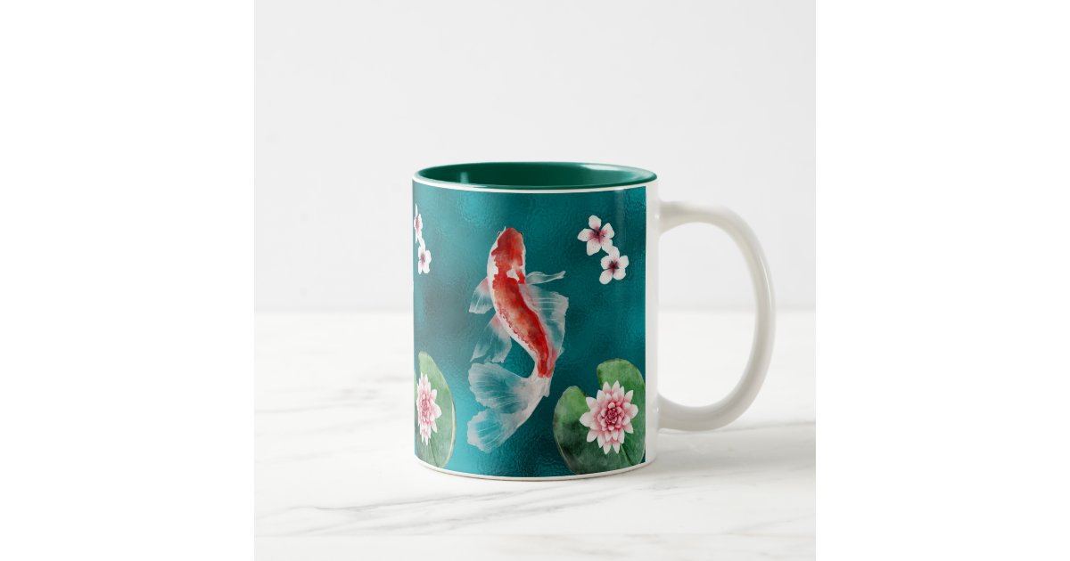 Japanese Koi Fish, Cherry Blossoms Japan Two-Tone Coffee Mug | Zazzle
