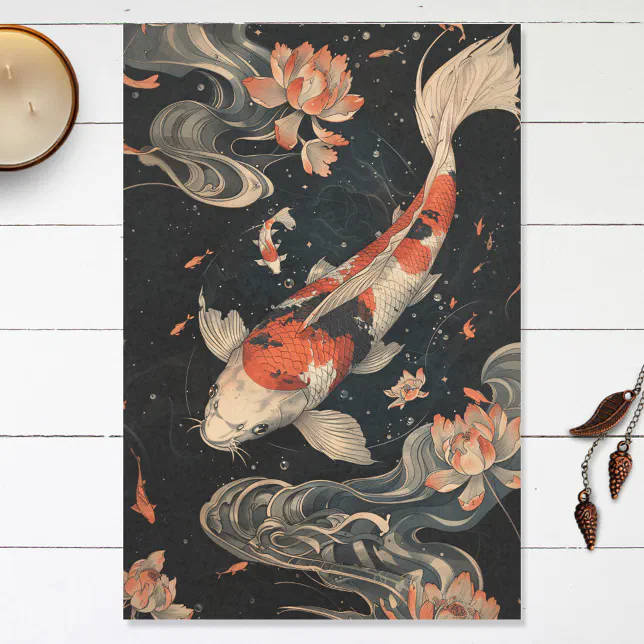 Japanese Koi Fish Painting Decoupage Tissue Paper | Zazzle