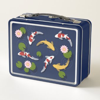 Japanese Koi Fish Pond on Blue Metal Lunch Box | Zazzle