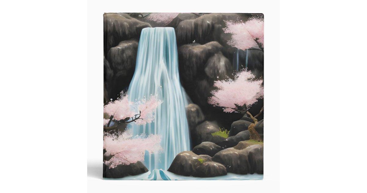 Japanese Landscape Cherry Blossoms And Waterfall 3 Ring Binder | Zazzle