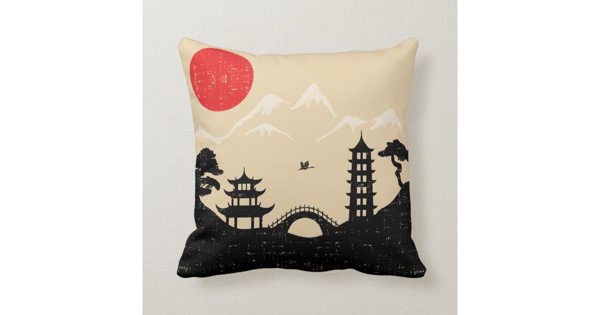 Japanese Landscape - Grunge Style Throw Pillow | Zazzle.com
