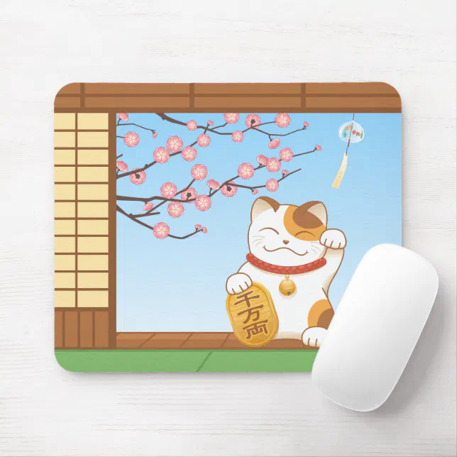 Japanese Lucky Calico Cat, Maneki Neko Mouse Pad | Zazzle