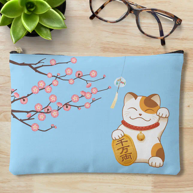 Japanese Lucky Cat, Calico Maneki Neko Accessory Pouch | Zazzle