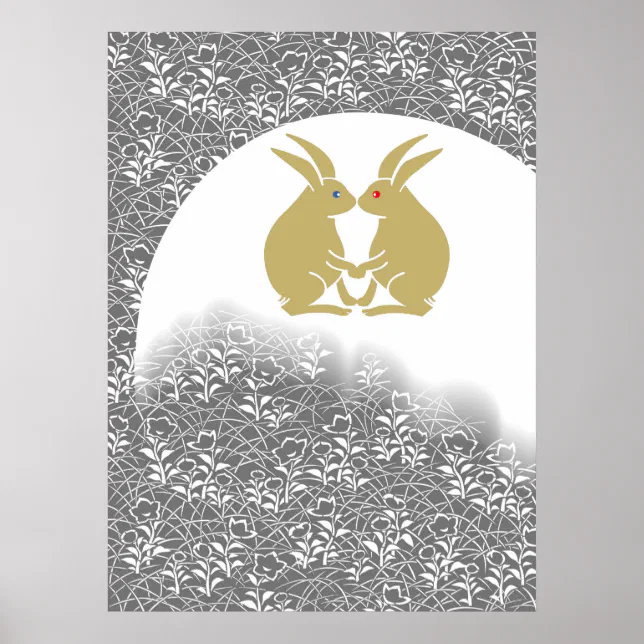 japanese moon & rabbits poster | Zazzle