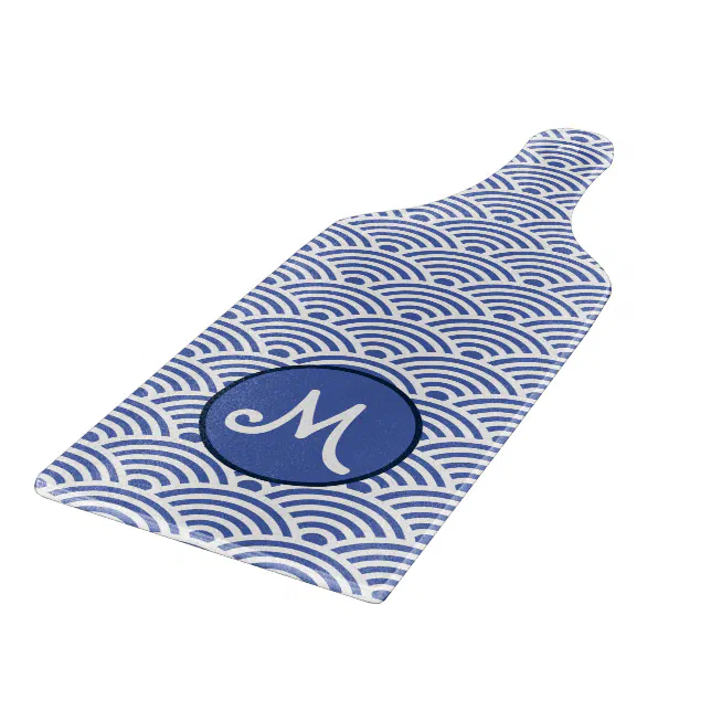 Japanese Nami Wave Pattern and Monogram Cutting Board | Zazzle