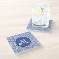 Japanese Nami Wave Pattern and Monogram Glass Coaster | Zazzle