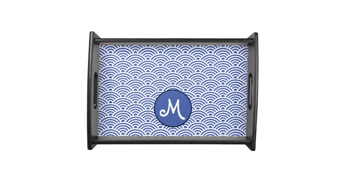 Japanese Nami Wave Pattern and Monogram Serving Tray | Zazzle