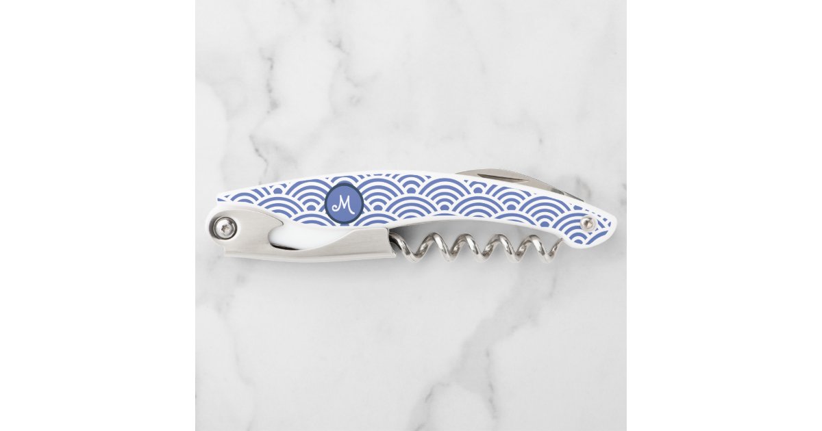 Japanese Nami Wave Pattern and Monogram Waiter's Corkscrew | Zazzle