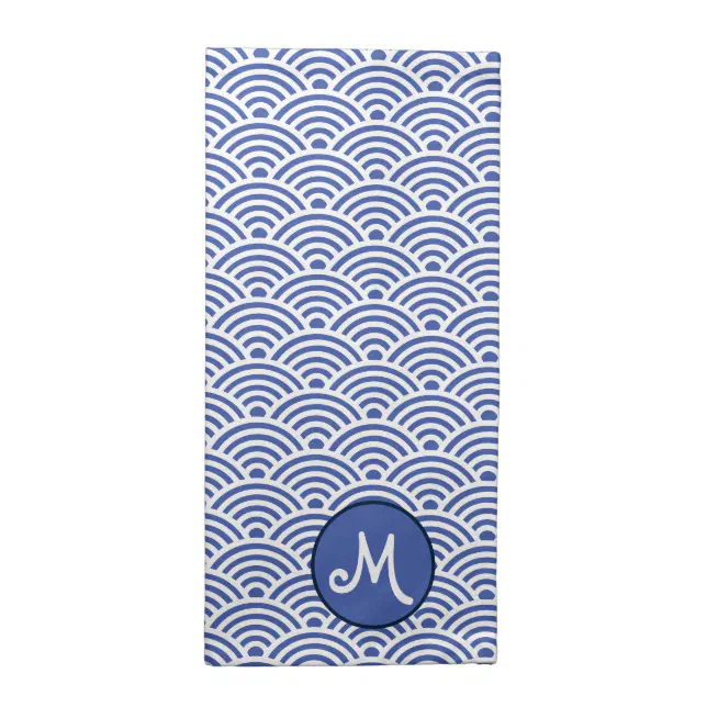 Japanese Nami Wave Pattern with Monogram Cloth Napkin | Zazzle