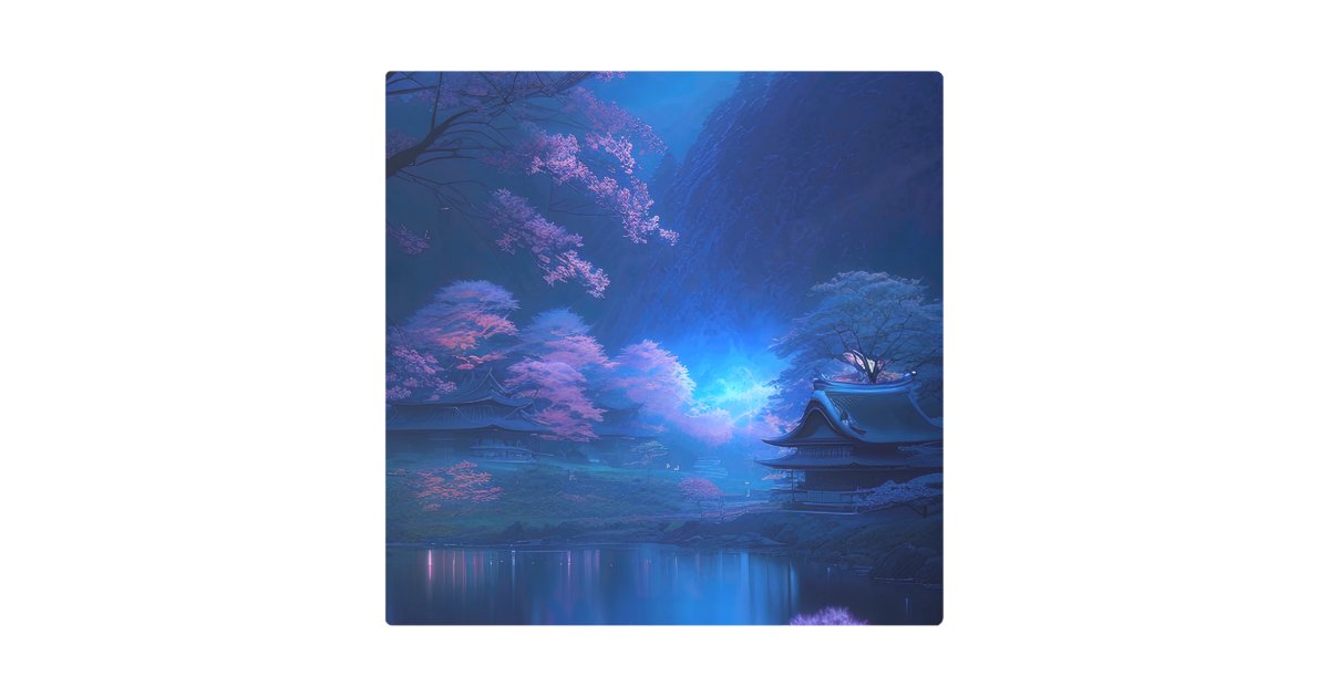 Japanese Nightscape, Digital Artwork Metal Print | Zazzle