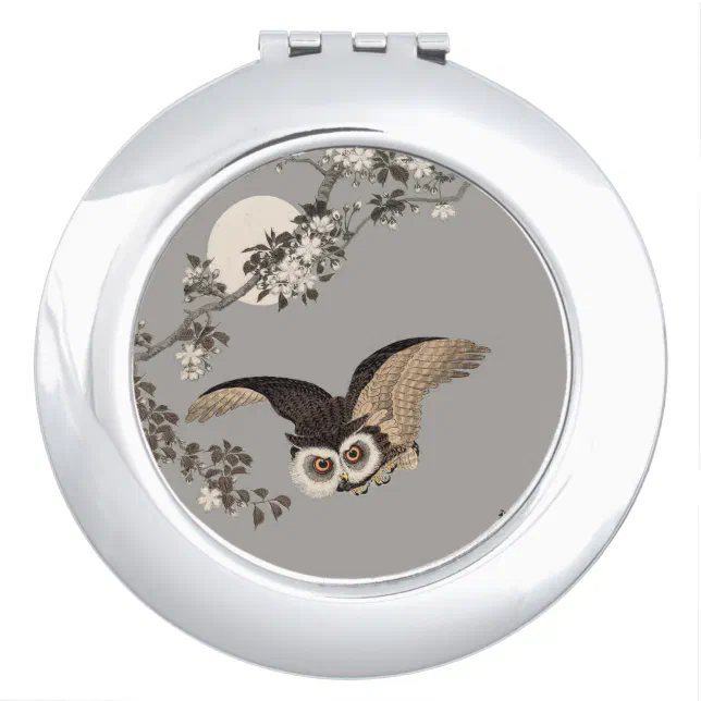 Japanese Owl Night Moon Woodcut Flying Night Compact Mirror | Zazzle