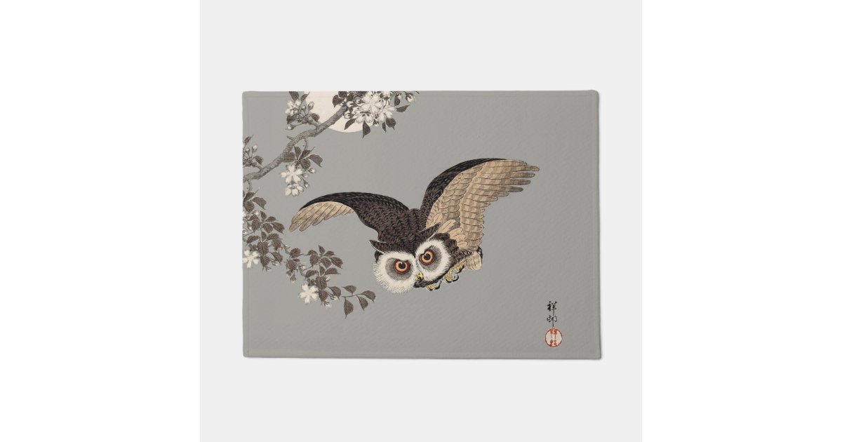 Japanese Owl Night Moon Woodcut Flying Night Doormat | Zazzle