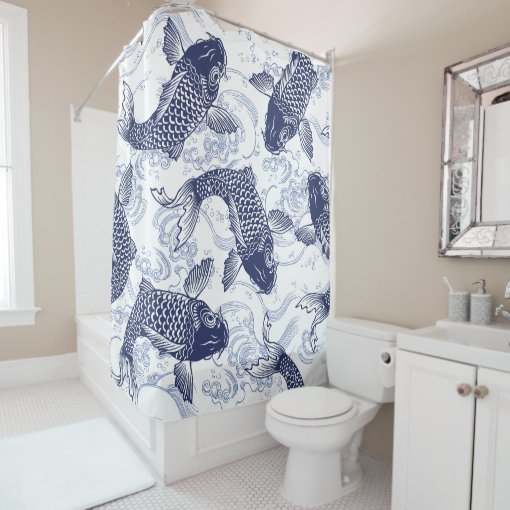JAPANESE PATTERN FISH IN WATER Shower Curtain | Zazzle