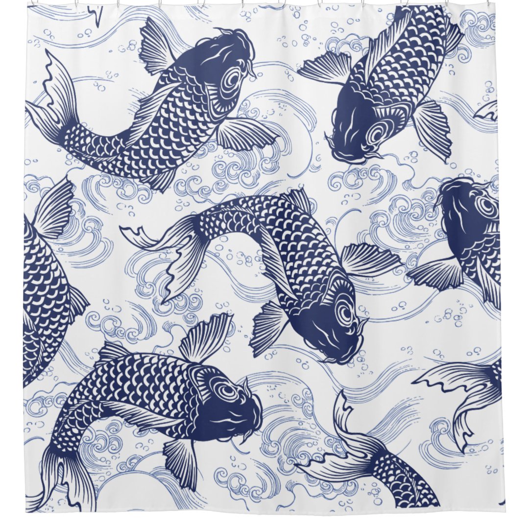 JAPANESE PATTERN FISH IN WATER Shower Curtain | Zazzle