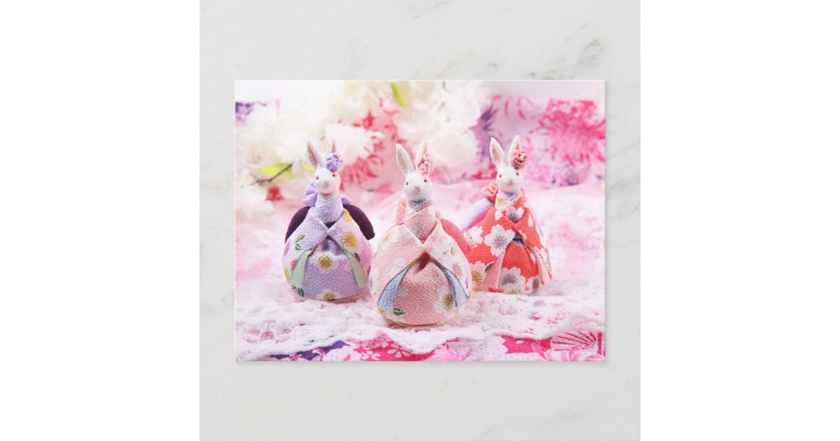 japanese pink kimono rabbit easter postcrossing postcard | Zazzle