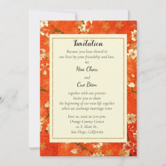 Japanese Red and Gold Floral Invitation Wedding | Zazzle