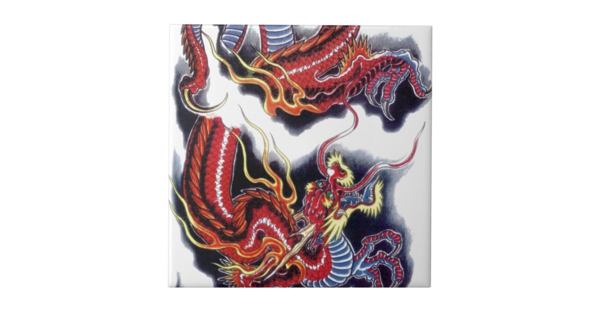 Japanese Red Dragon Tile | Zazzle