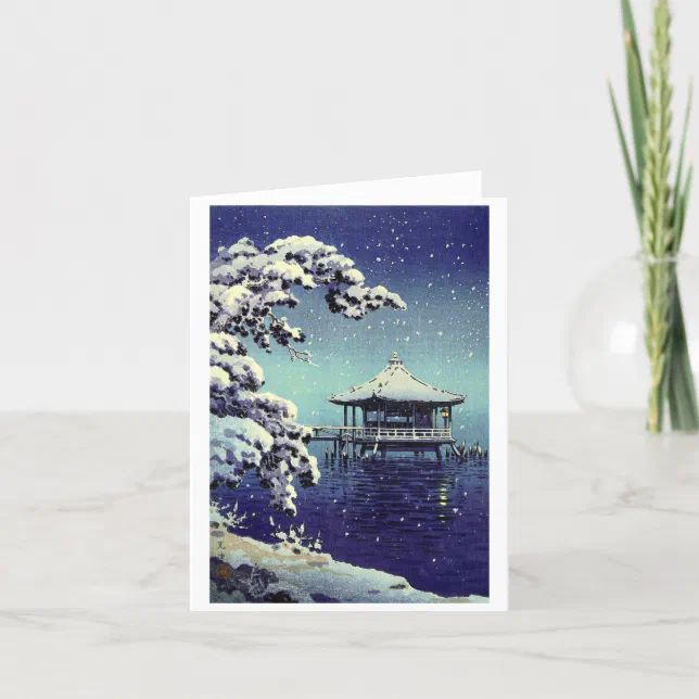 Japanese Riverside Winter Scene Card | Zazzle