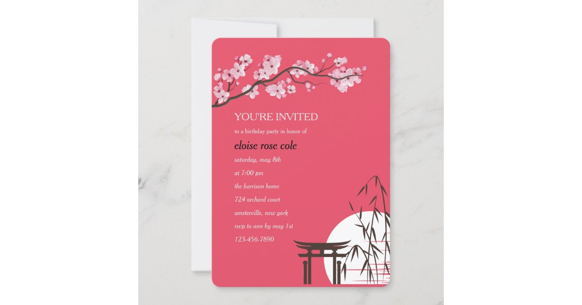 Japanese Sakura Birthday Party Invitation | Zazzle