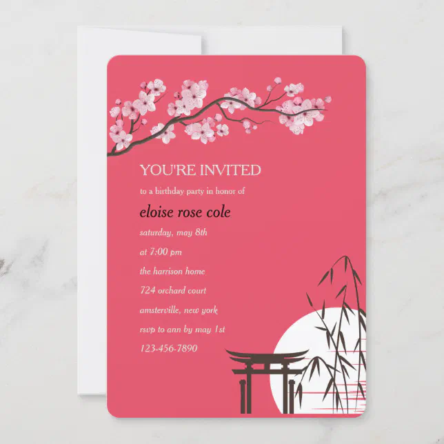 Japanese Sakura Birthday Party Invitation | Zazzle
