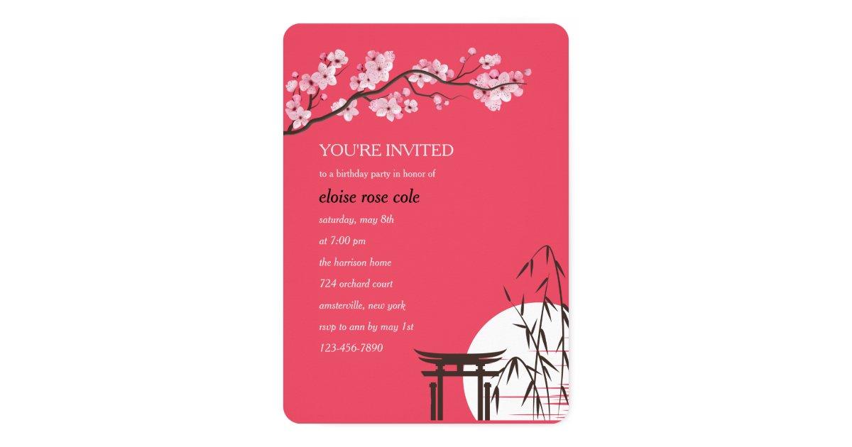 Japanese Sakura Birthday Party Invitation | Zazzle.com