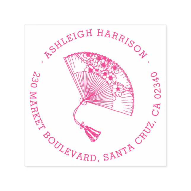 Japanese Sakura Fan Round Name & Return Address Self-inking Stamp | Zazzle