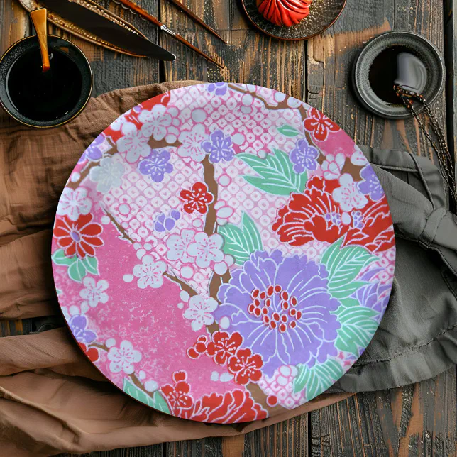 Japanese Sakura Pattern Paper Plates | Zazzle