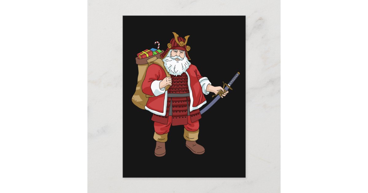 Japanese Samurai Christmas Warrior Santa Claus Postcard | Zazzle