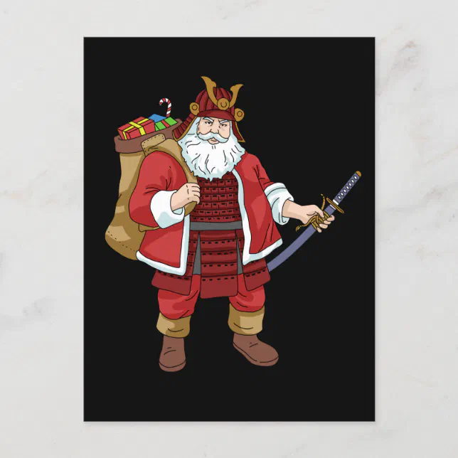 Japanese Samurai Christmas Warrior Santa Claus Postcard | Zazzle