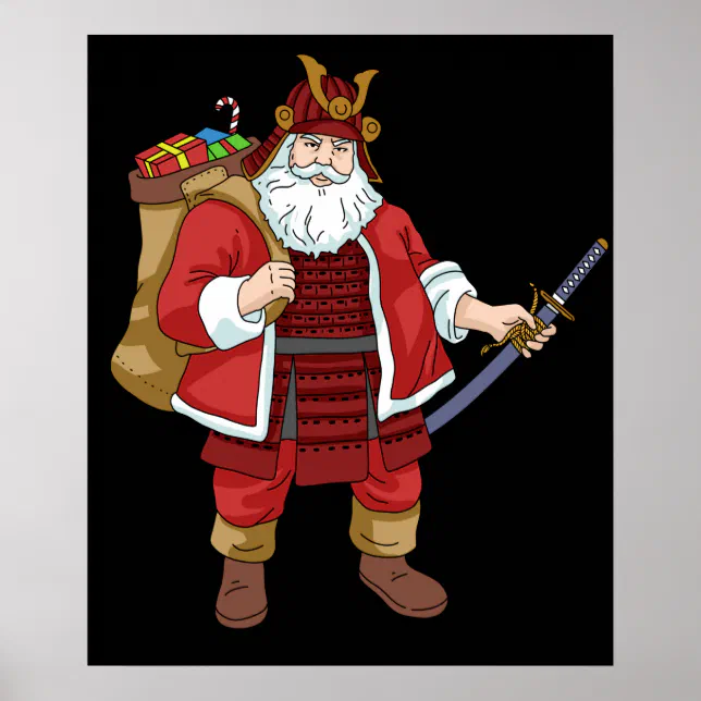 Japanese Samurai Christmas Warrior Santa Claus Poster | Zazzle