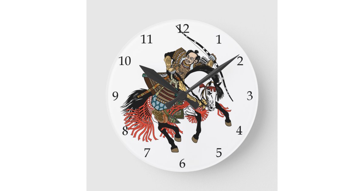 Japanese samurai horseman round clock | Zazzle