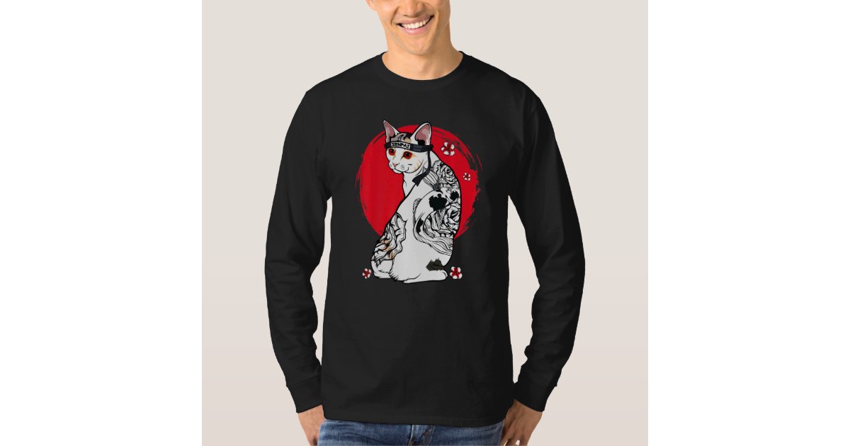 Japanese Samurai Senpai Cat Tattoo Teacher Master T-Shirt | Zazzle