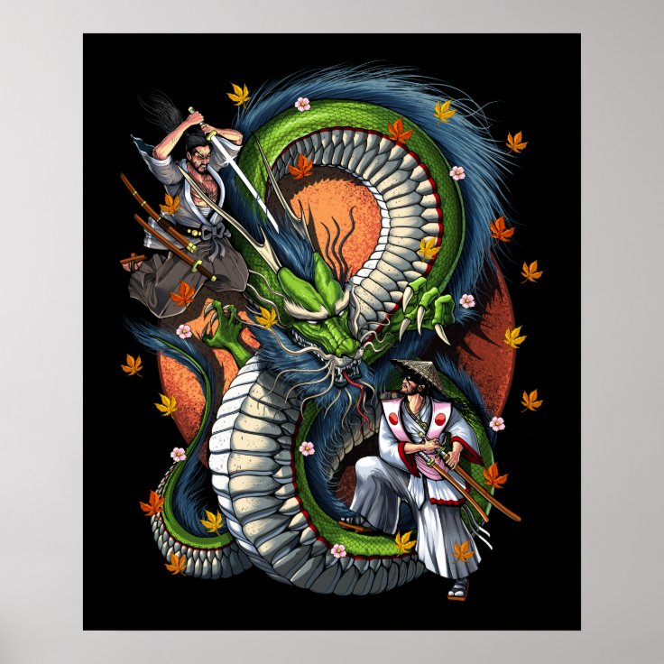 Japanese Samurai vs Dragon Poster | Zazzle
