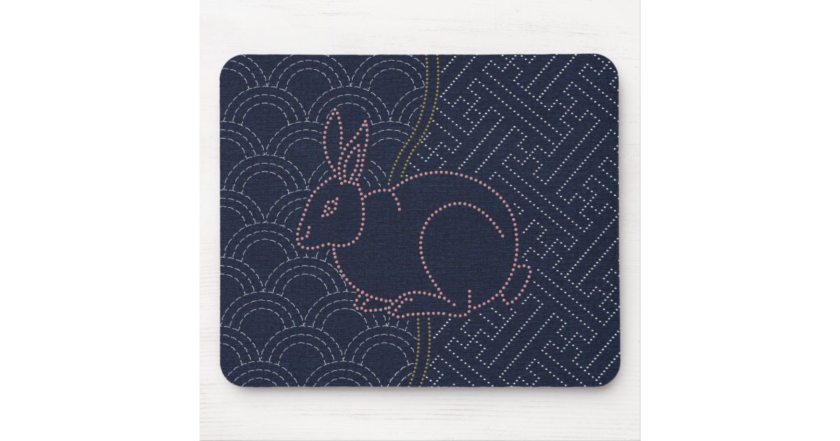 Japanese sashiko rabbit 2 mouse pad | Zazzle