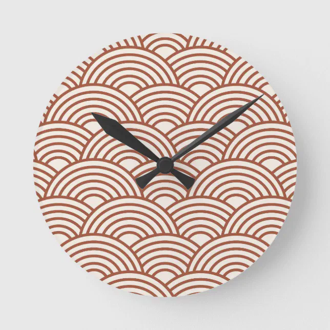 Japanese Seigaiha Wave Rust Terracotta Round Clock | Zazzle