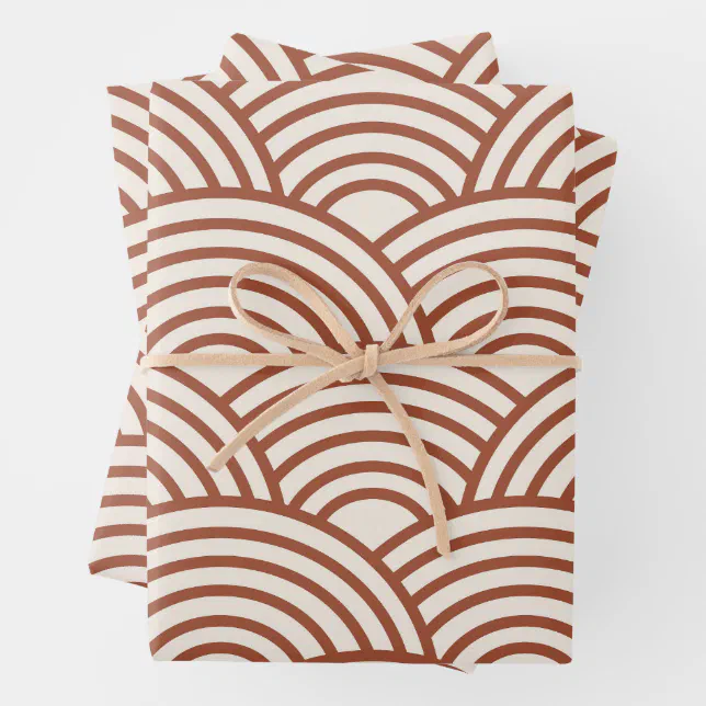 Japanese Seigaiha Wave Rust Terracotta Wrapping Paper Sheets | Zazzle