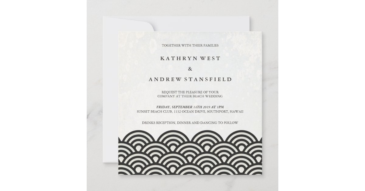 Japanese Seigaiha Waves Elegant Beach Wedding Invitation | Zazzle