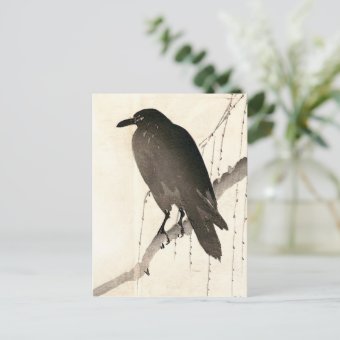 Japanese sketch of a raven postcard | Zazzle
