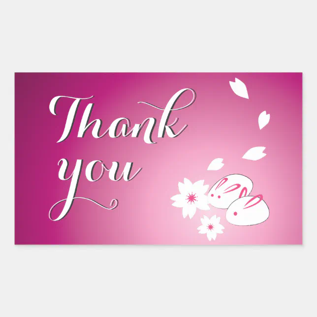 Japanese Snow Rabbits and Sakura Thank You Rectangular Sticker | Zazzle
