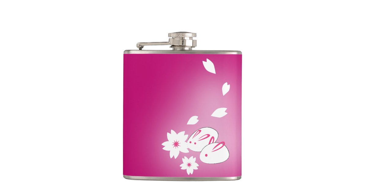 Japanese Snow Rabbits & Sakura Hip Flask | Zazzle