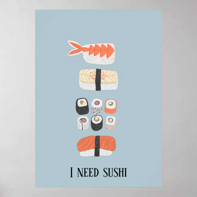 Japanese Sushi Nigiri Maki Roll Custom Text Poster | Zazzle