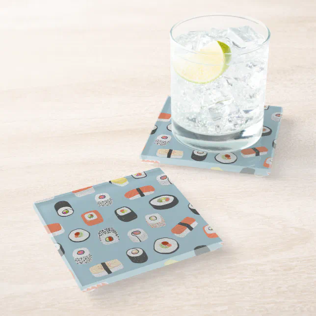 Japanese Sushi Nigiri Maki Roll Patterned Glass Coaster | Zazzle