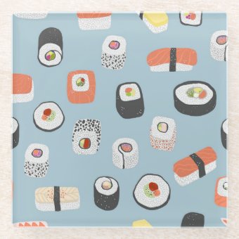 Japanese Sushi Nigiri Maki Roll Patterned Glass Coaster | Zazzle