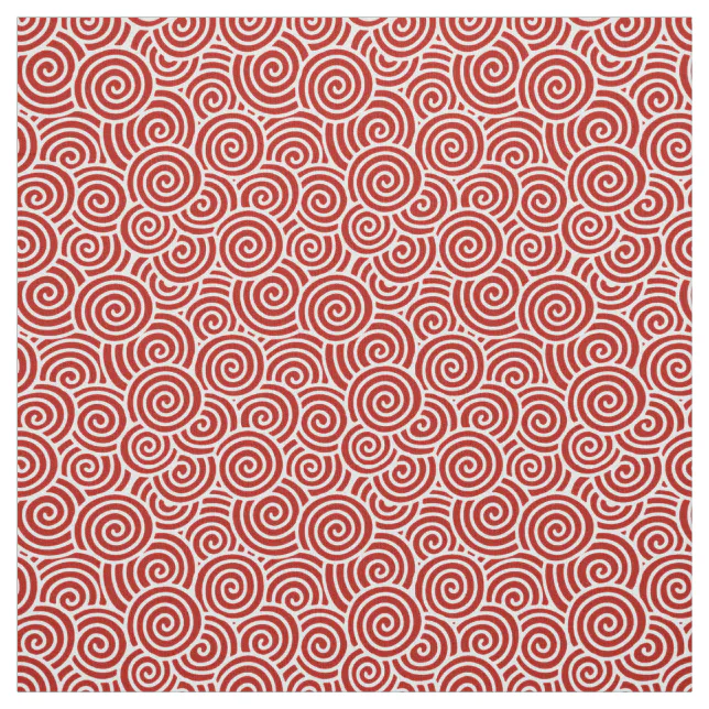 Japanese swirl pattern - deep red and white fabric | Zazzle