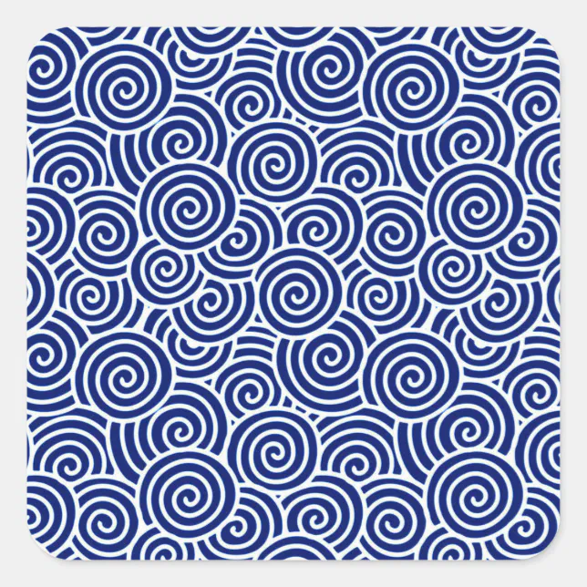 Japanese swirl pattern - navy blue and white square sticker | Zazzle