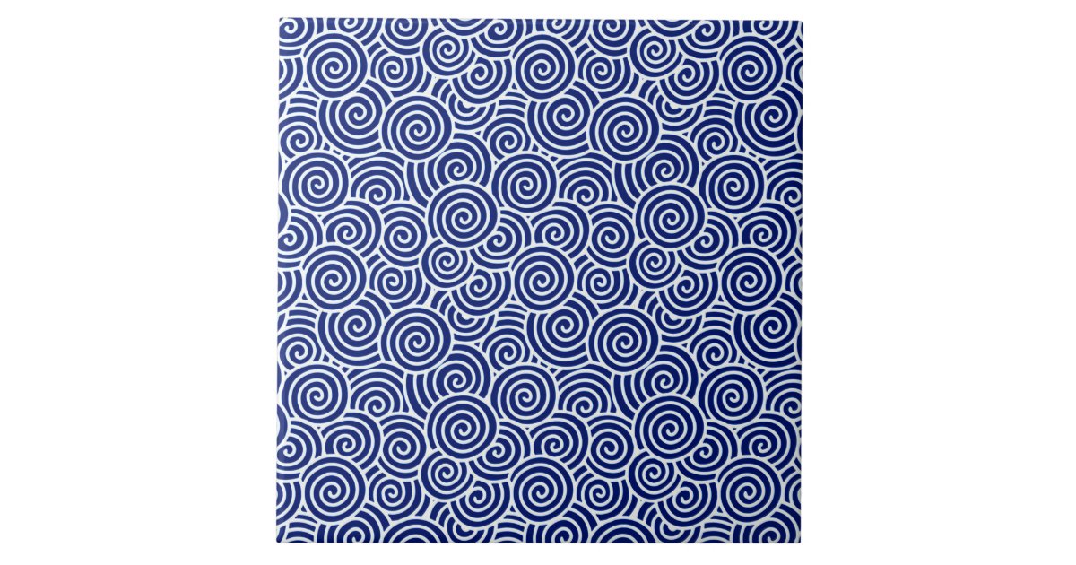 Japanese swirl pattern - navy blue and white tile | Zazzle