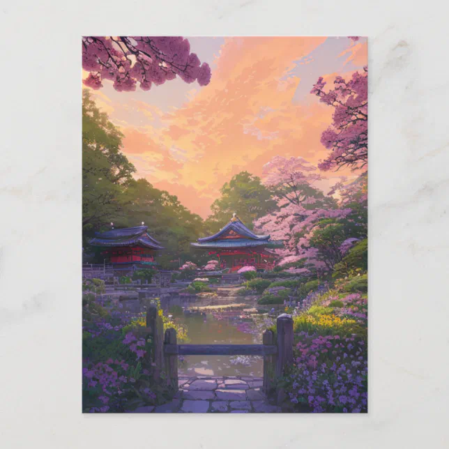 Japanese Temple in the Enchanted Garden Postcard | Zazzle
